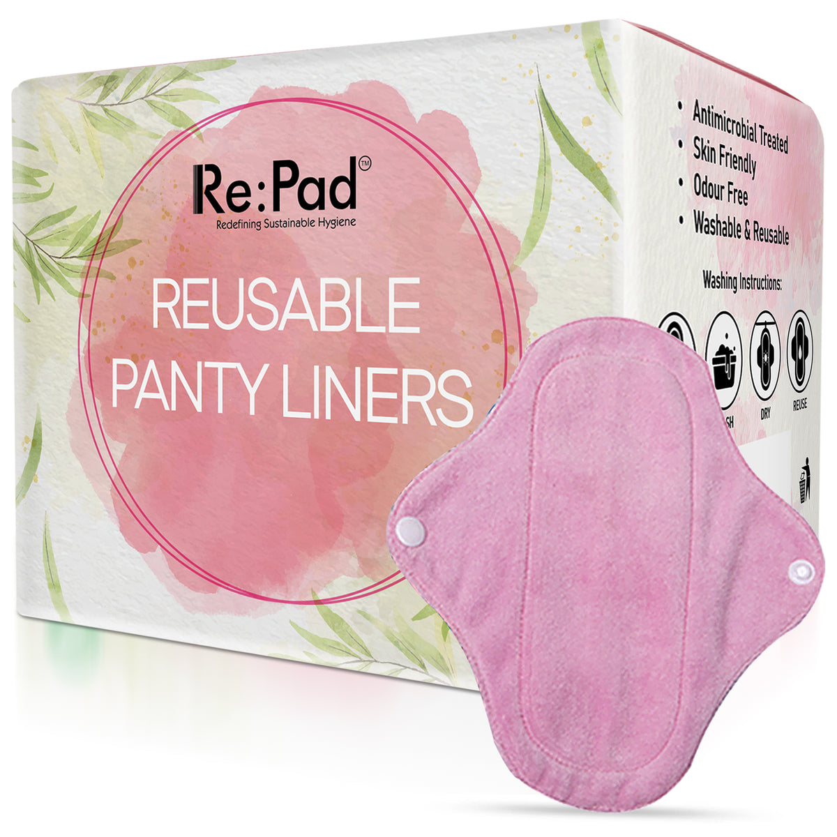 Washable Reuseable Maxi Pads (Pink) with pack of 4 panty liners – Re:Pad